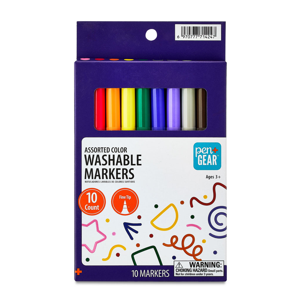 Washable Markers, Fine Tip, Assorted Colors, 10 Count – StationeryA